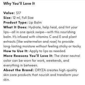 Oryza | Makeup | 325 Oryza Beauty Glow Up Lip Balm In Peach Tea | Poshmark